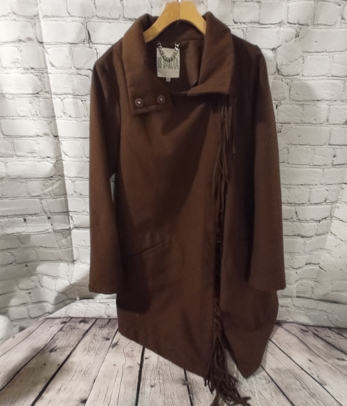 BB Dakota | Jackets & Coats | Bb Dakota Med Brown Boho Fringe Coat ...